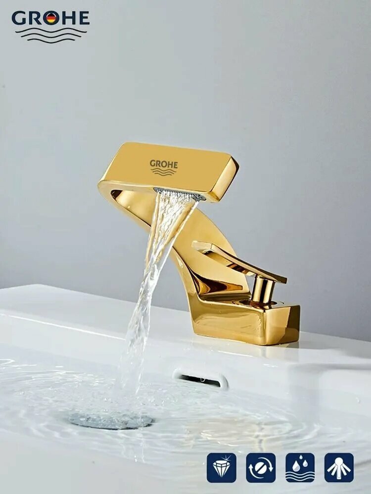 Смеситель для ванной комнаты, смеситель для раковины GROHE, медный креативный водопадный кран
