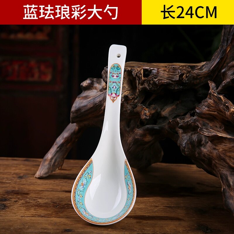 Керамическая ложка для супа в китайском стиле, большая бытовая ложка для супа с длинной ручкой для подачи супа, большая