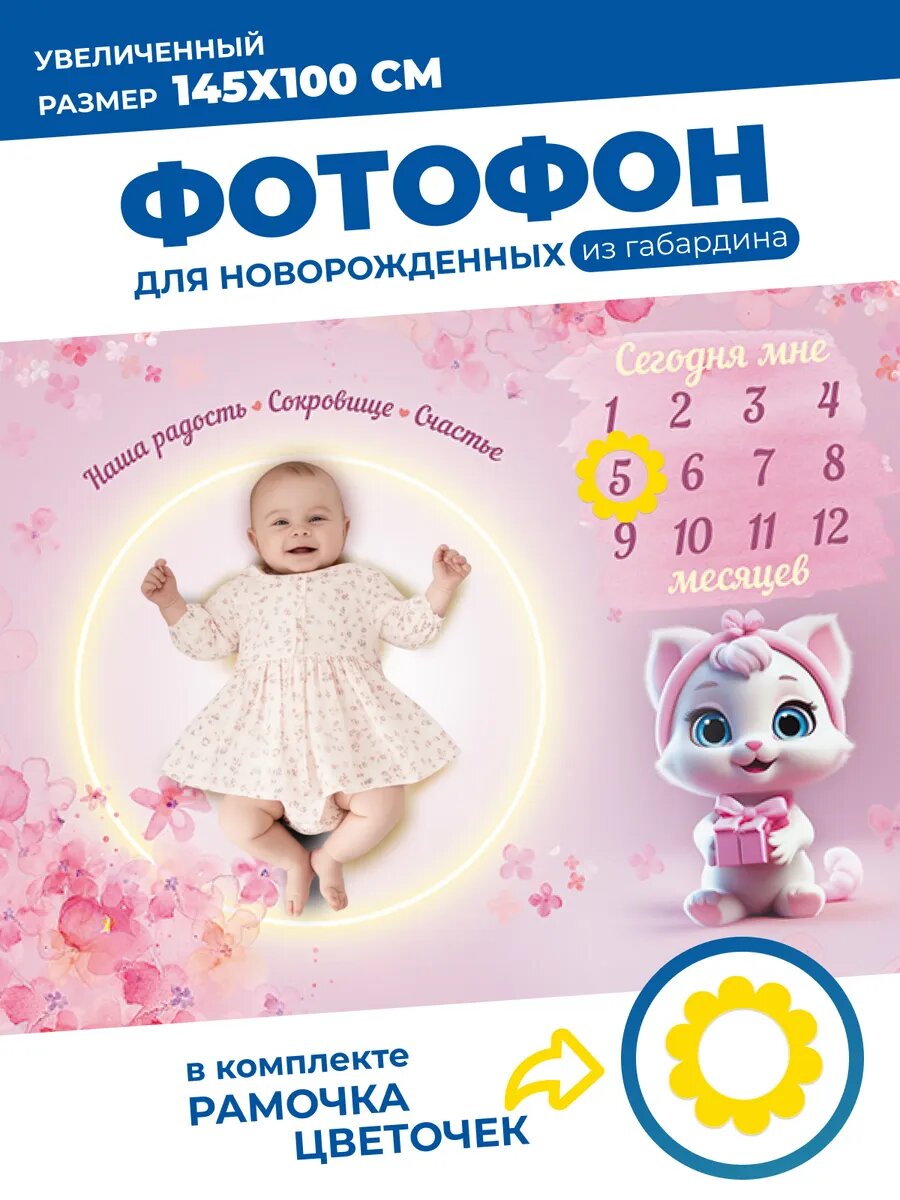 Фотофон Homepick для новорожденных малышей по месяцам из габардина