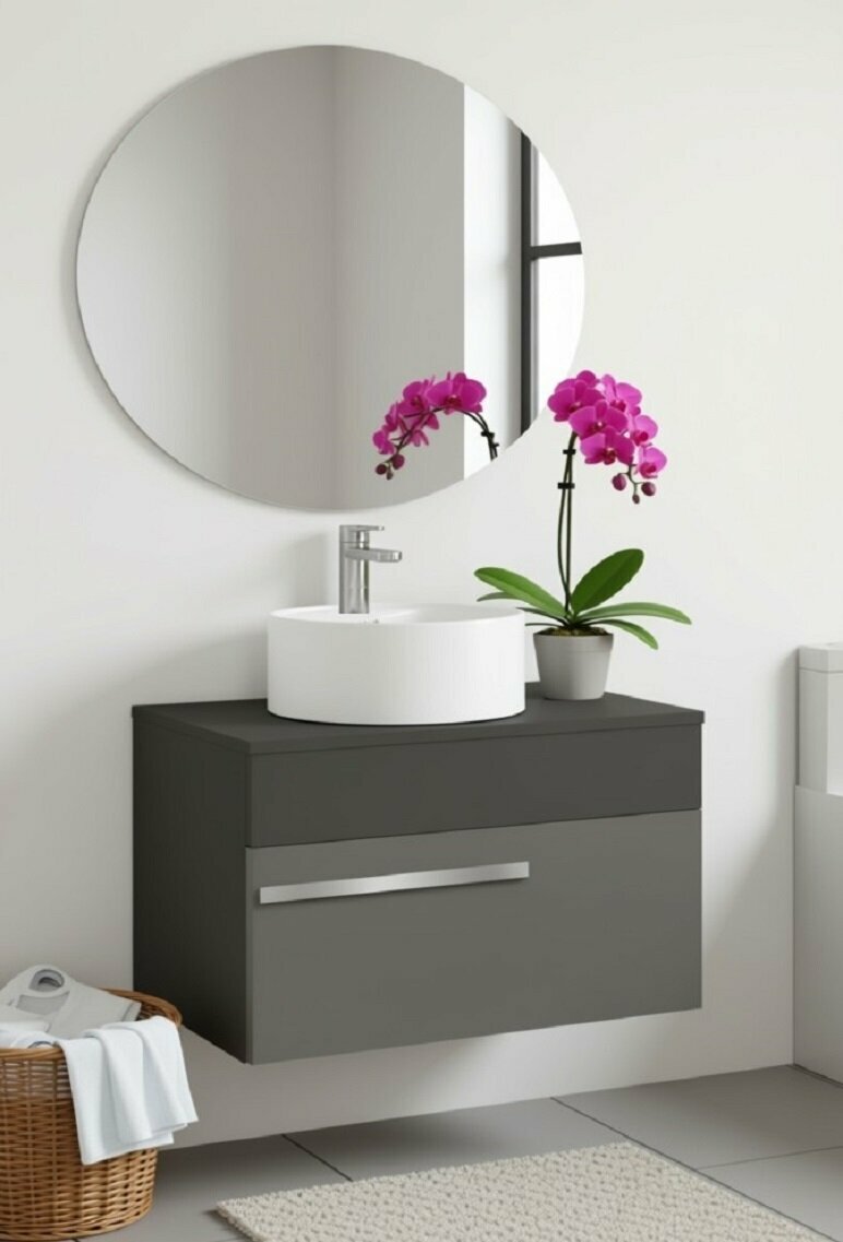 Мебель для ванной Вудлайн 65, темно-серый/серый, раковина Соло, зеркало Руан D65