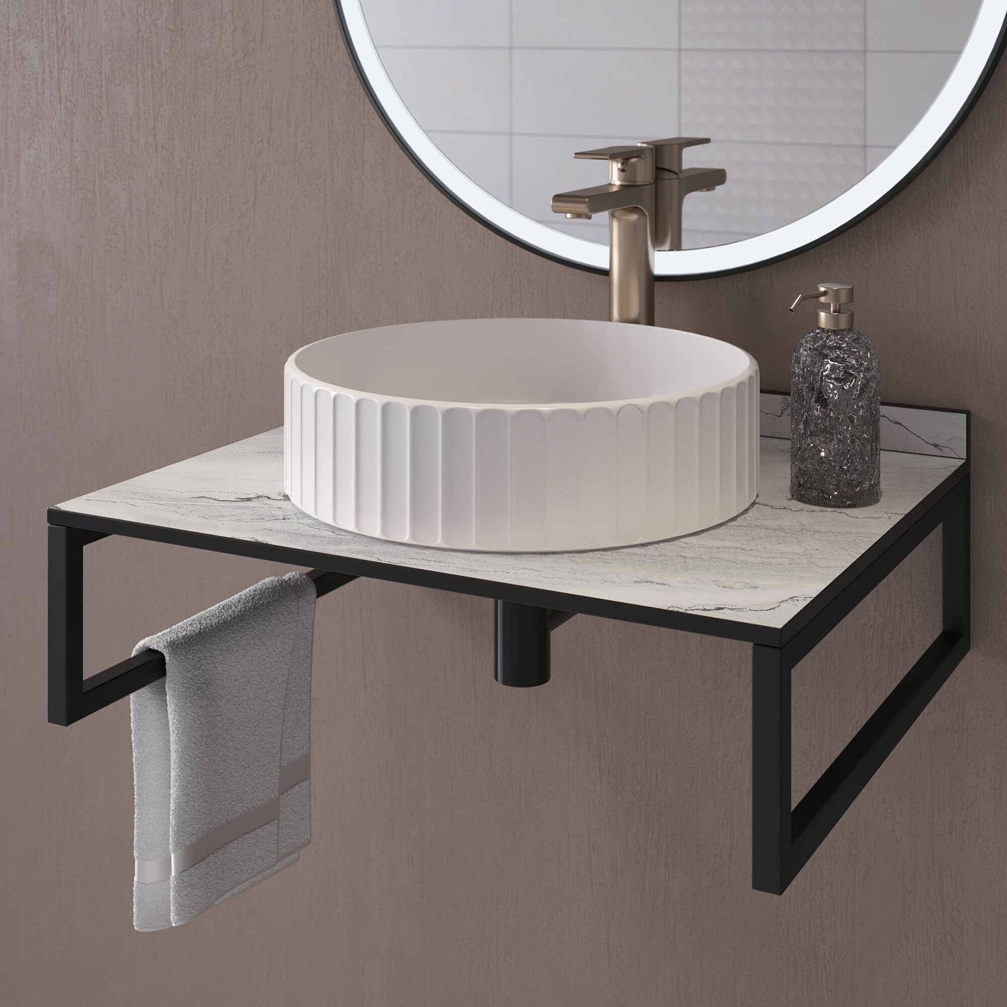 Столешница под раковину в ванную HPL Compact Azurita White 600х500х12 мм с плинтусом, Slotex