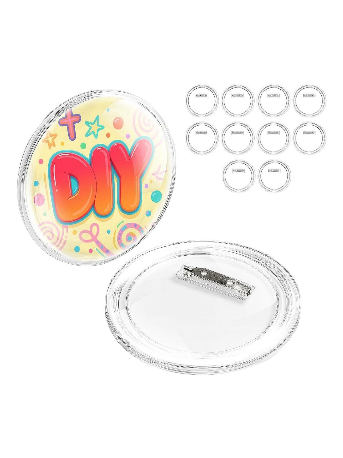 В комплект входит упаковка из 12 прозрачных значков для булавок ручной работы