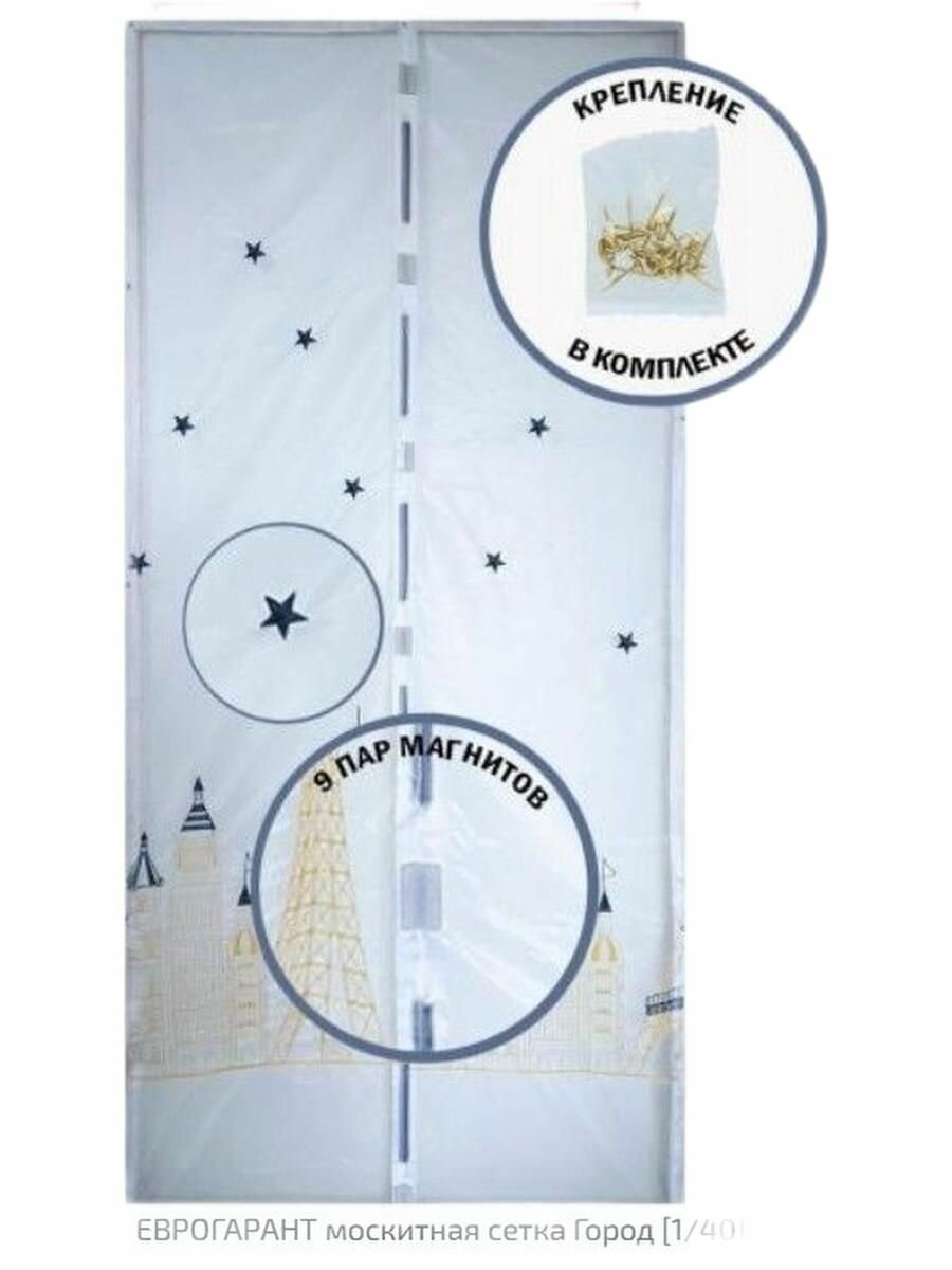 Сетка антимоскитная на магнитах С принтом/ Защитная магнитная штора на дверь от комаров, мух, мошки 100х210 см.
