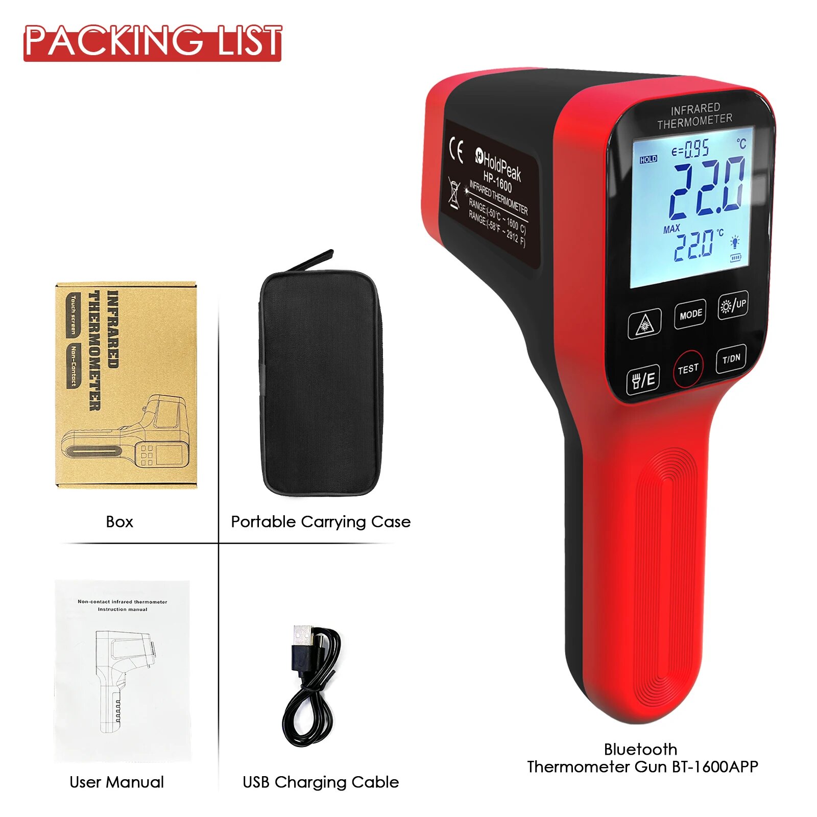 HOLDPEAK Пирометр HP-1600-APP 58F~2912F