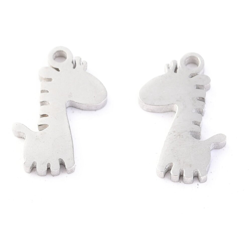 Подвеска, 12х8х1мм, жирафик, базовый материал - нержавеющая сталь, без покрытия, 2 шт.