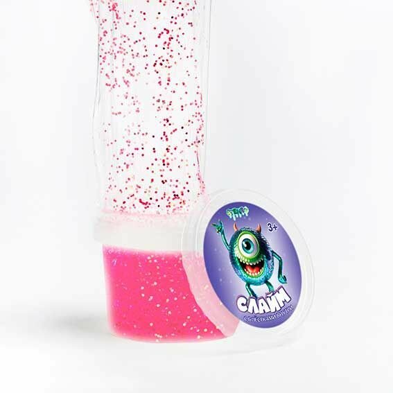 Лизун слайм Новая химия Стекло, с крупными малиновыми блёстками, 90 г