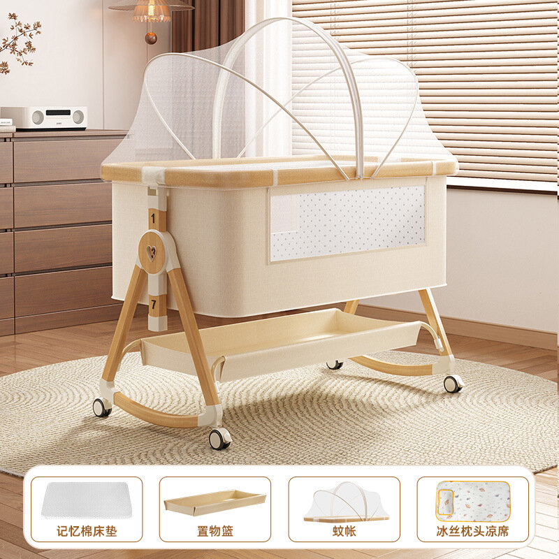 Складная, мобильная, регулируемая по высоте кроватка-люлька, переносная кроватка для новорожденных, приставная кровать, многофункциональная детская кроватка.
