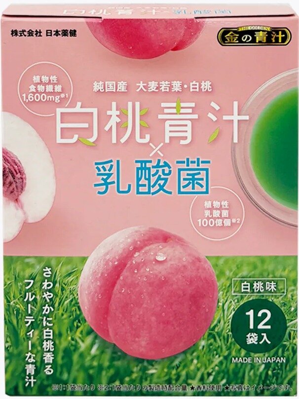 Витаминный комплекс Nihon Yakken Супер Аодзиру из молодого ячменя и белого персика 12 стиков, Белый персик