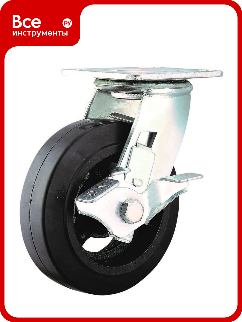 Колесо б/г обрезиненное поворотное с тормозом SCDB63 150 мм MFK‑TORG 1084160 промышленное опорное с боковым тормозом