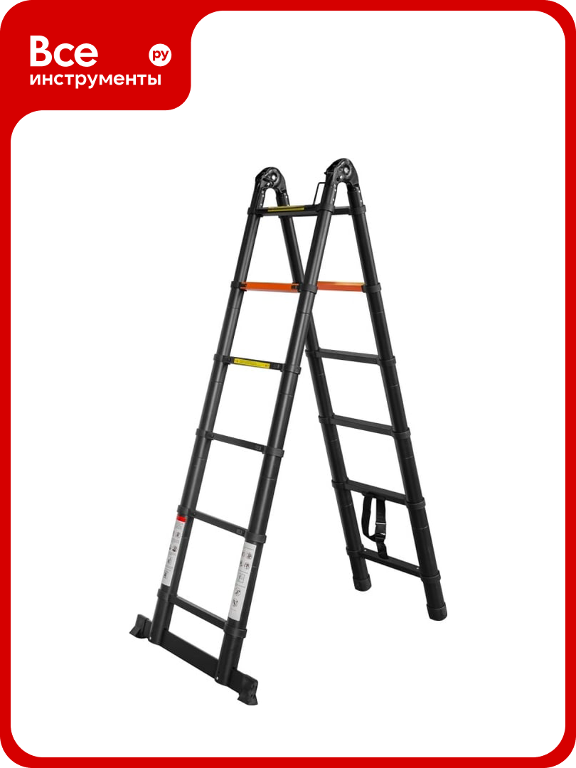 Телескопическая алюминиевая бытовая лестница-стремянка Rockforce 1.9+1.9 м, 6+6 ступеней RF-UP190-M