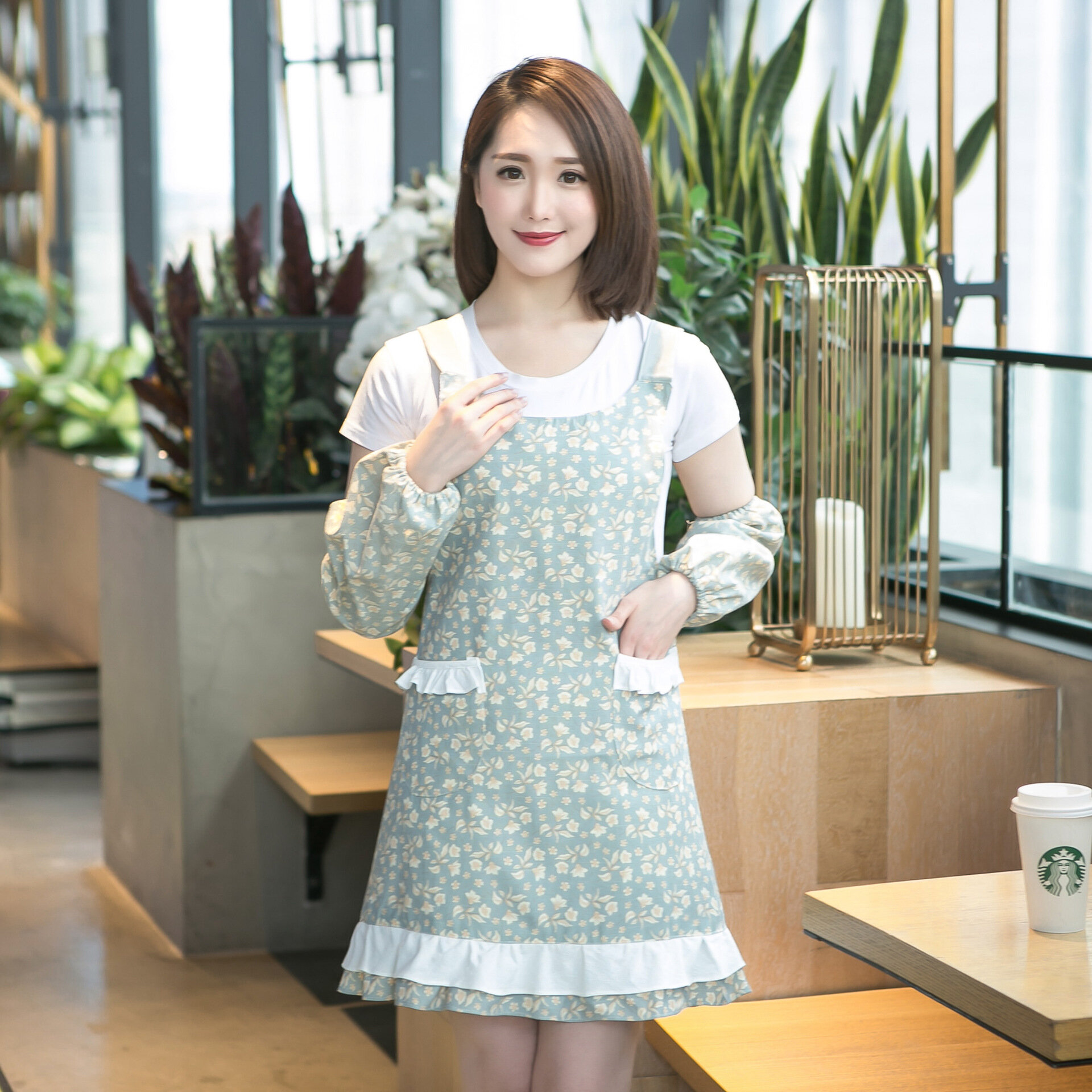 Корейский стиль моды, милый женский комбинезон с рукавами, анти-грязь, кухонный комбинезон для взрослых, носимый на спине