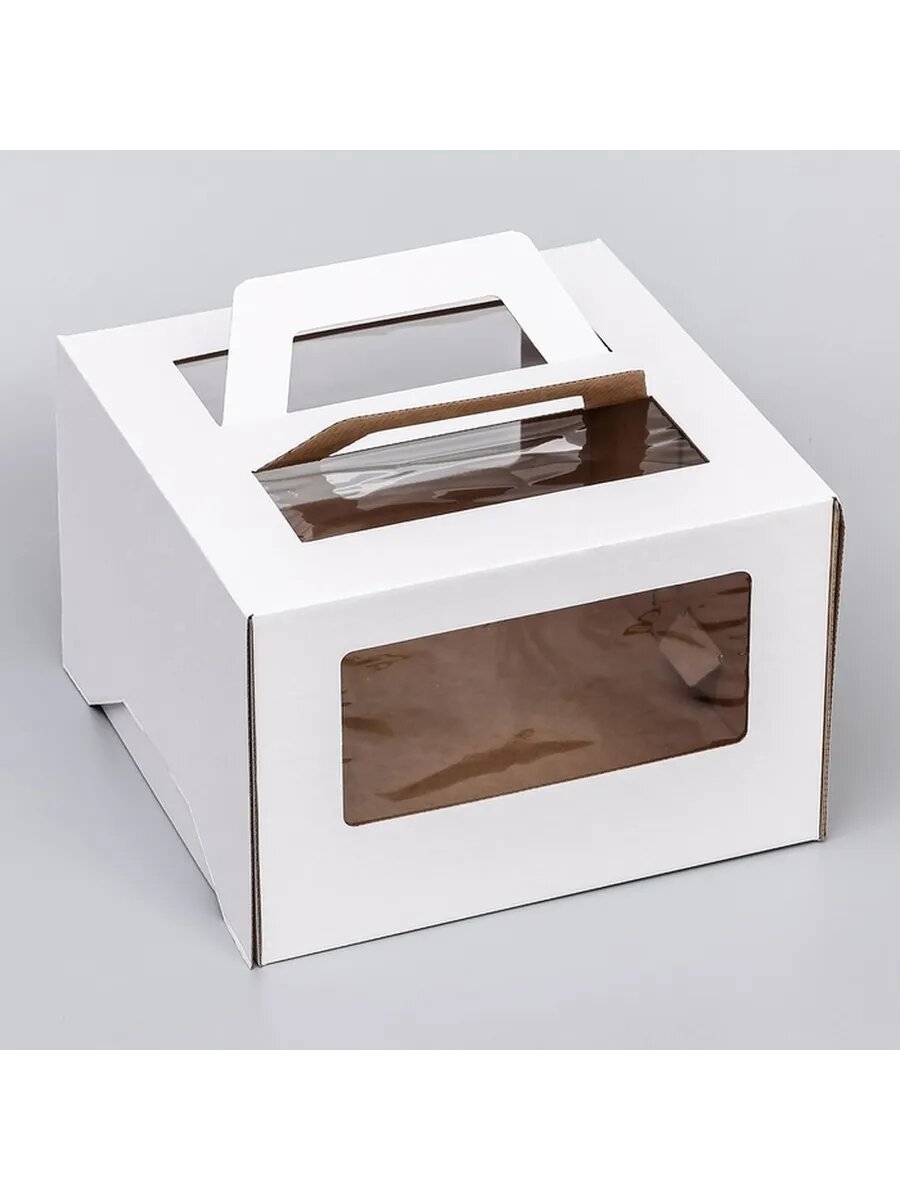 Стильная коробка для торта с окнами и ручками