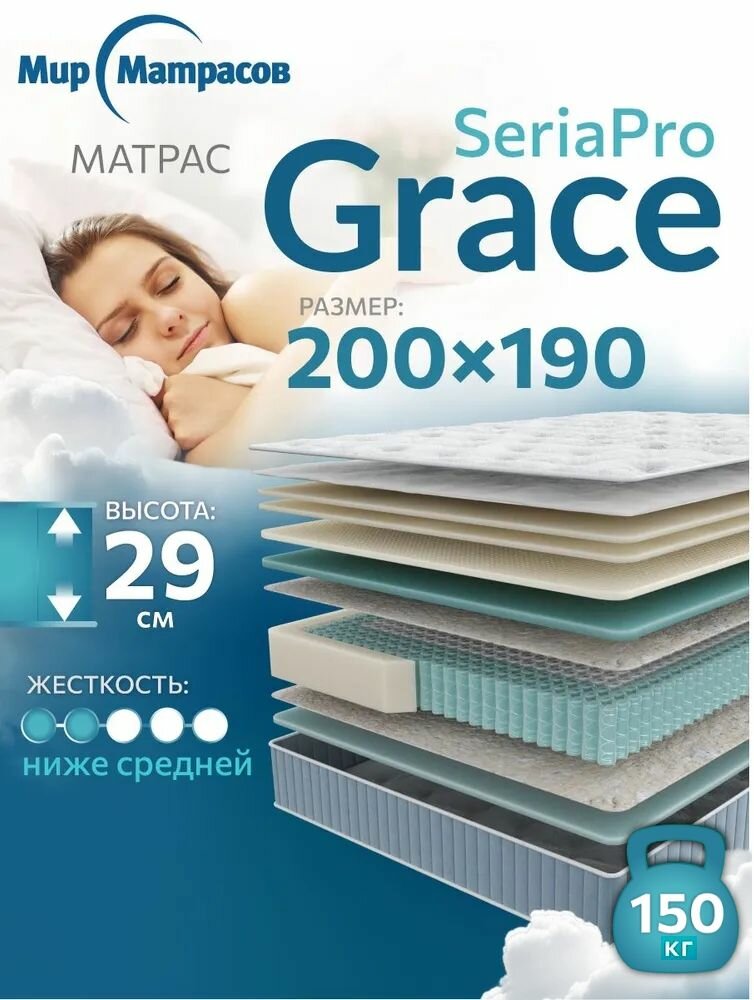 Анатомический матрас, Ортопедический матрас 200х190 см Seria Pro Grace, Независимые пружины
