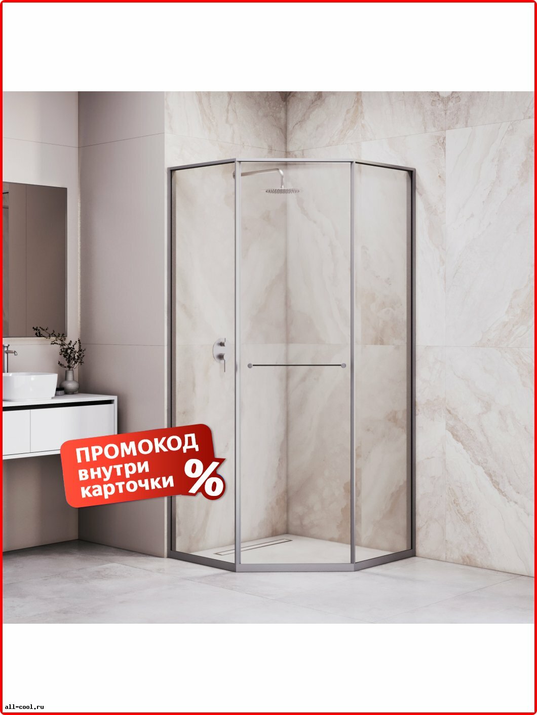 Душевой уголок RGW Lea 90x90, пятиугольная, прозрачное, серый, раздвижные, без поддона в комплекте, правосторонний