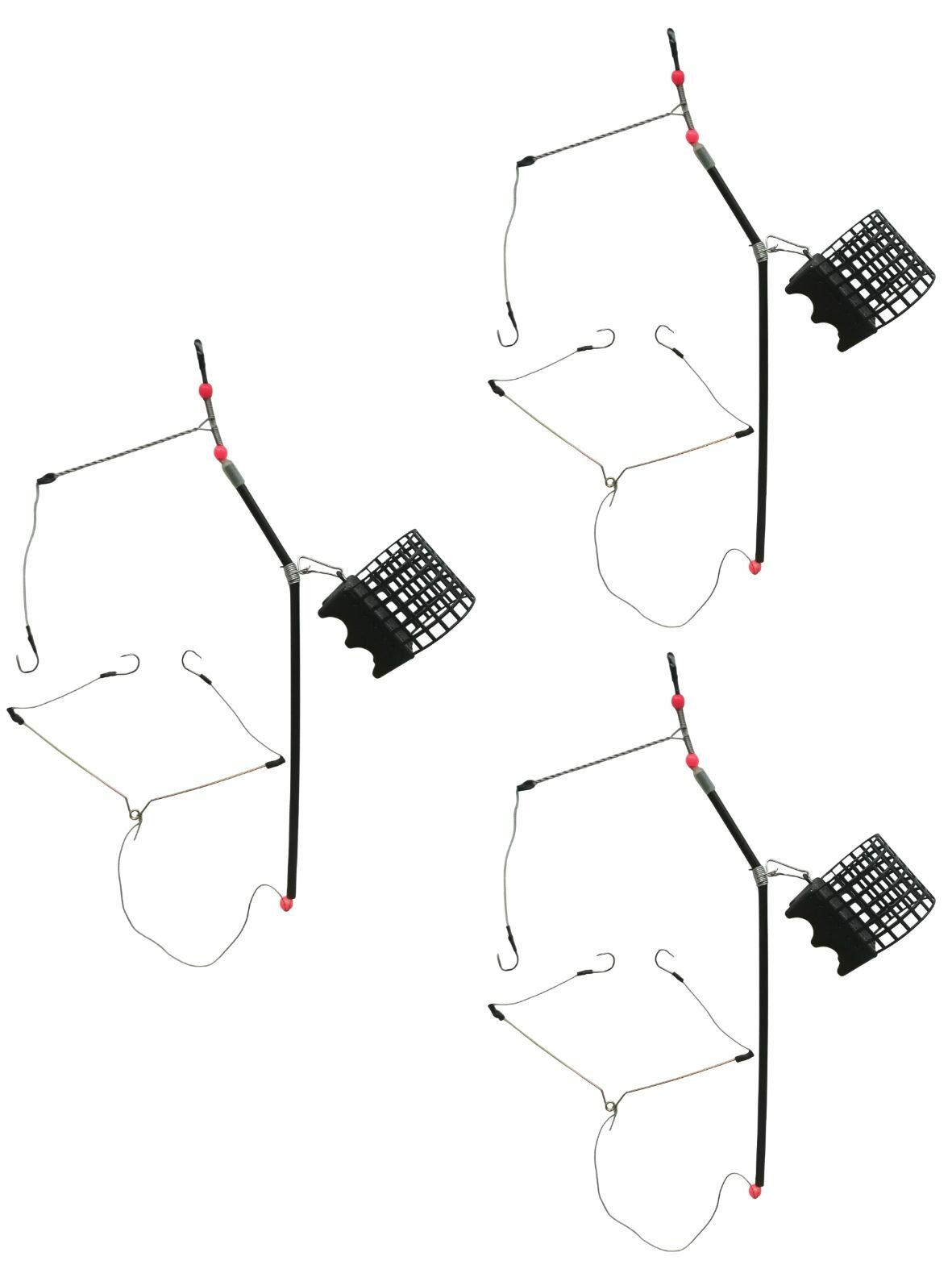 3 ШТ. Монтаж фидерный. Противозакручиватель (3 крючка) + Кормушка черная 120 гр. с грунтозацепом для реки с умеренным или сильным течением.
