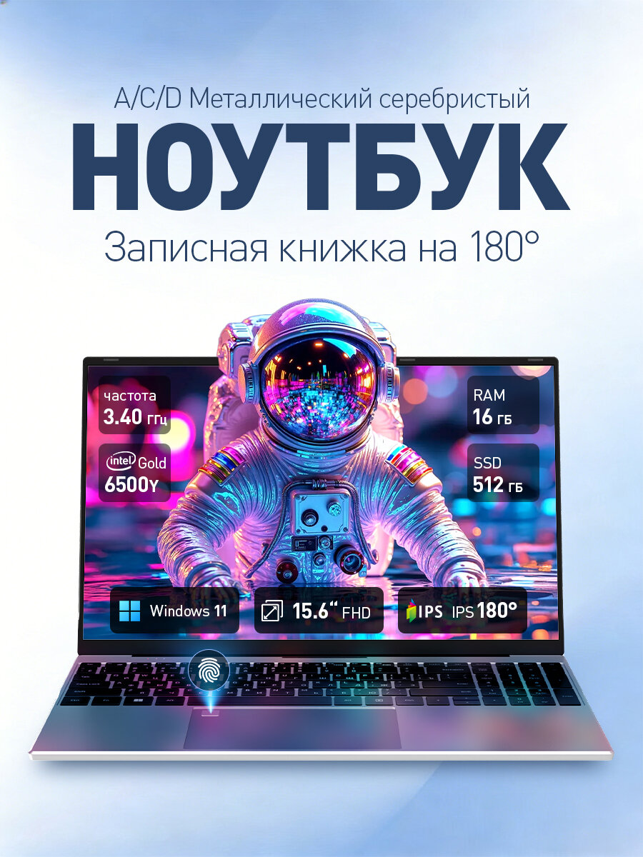 Ноутбук для работы и учебы 15.6"1920x1080 IPS , Intel Pentium Gold 6500Y,3.4 GHz,16GB RAM SSD 512GB, Windows 11