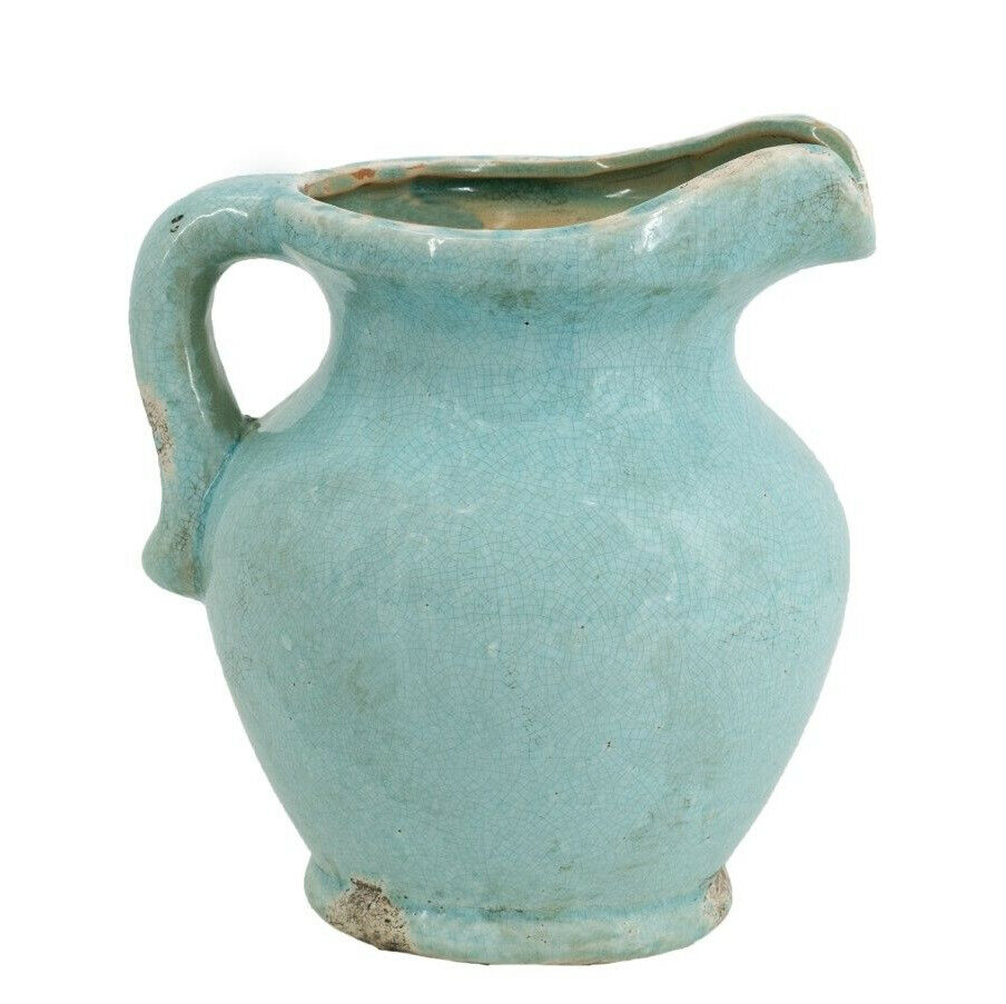 Кувшин керамический голубой 21x17x22 см с патиной для интерьера