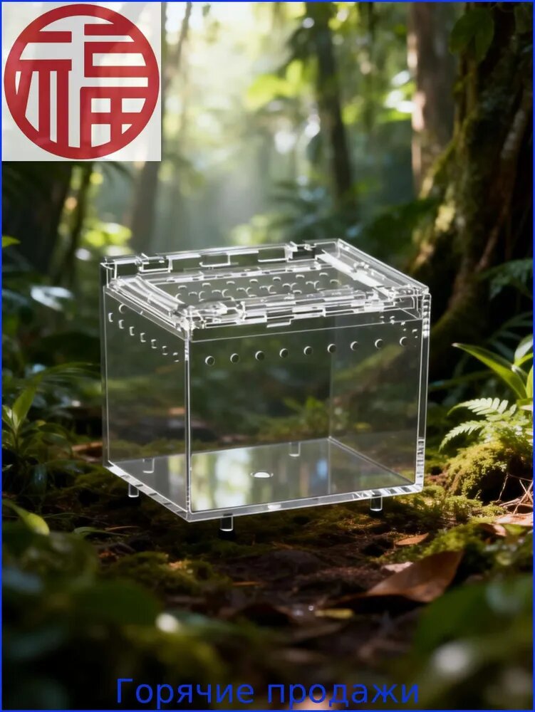 Прозрачный акриловый террариум панорамный 360 для рептилий и насекомых (змей, пауков, ящериц). Безопасный, со сдвижной дверцей.