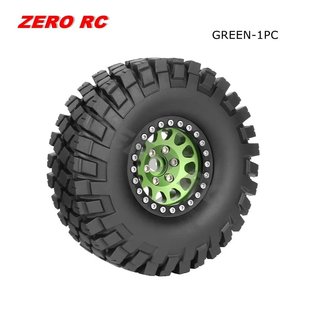 COOL RACING Алюминиевые колёса 1.9" Beadlock с шинами 114 мм для RC грузовика 1/10 Черный, GREEN 1PC