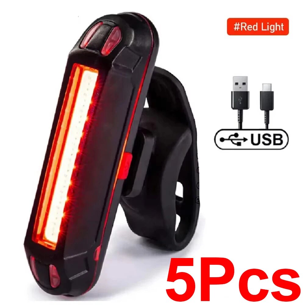 Красный велофонарь USB, 5 шт.