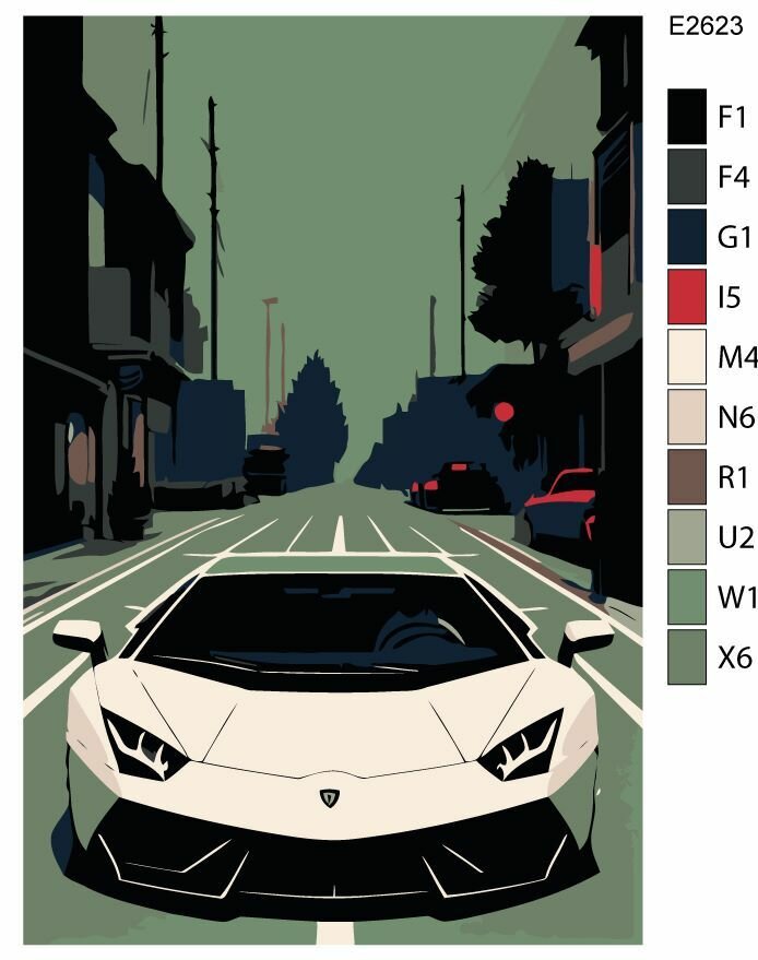 Детская картина по номерам E2623 "Спортивный автомобиль белый Lamborghini" 20x30