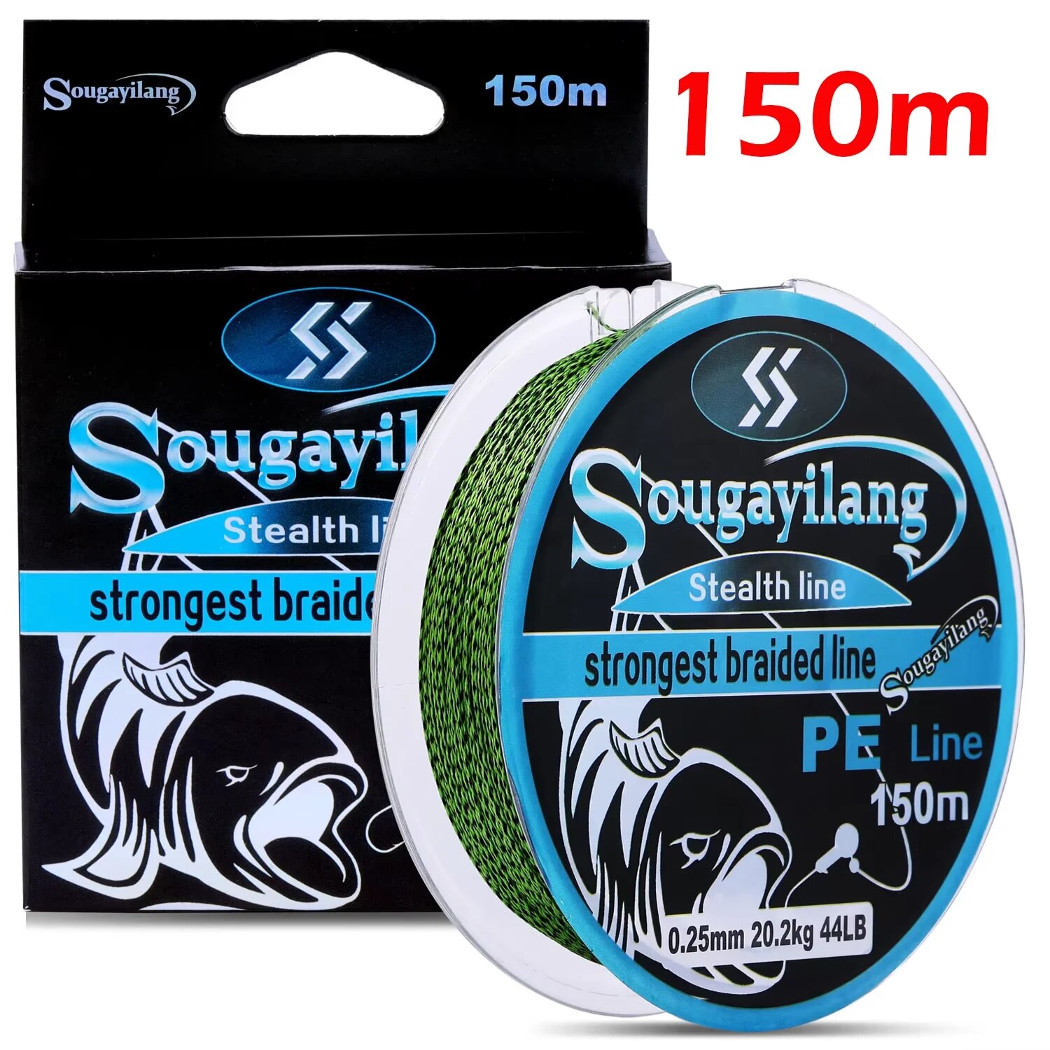 Плетенная леска Sougayilang, 4 нити, полиэтиленовая, 15,5-65,3 фунта 0.16mm-10.2kg-23LB, 150m