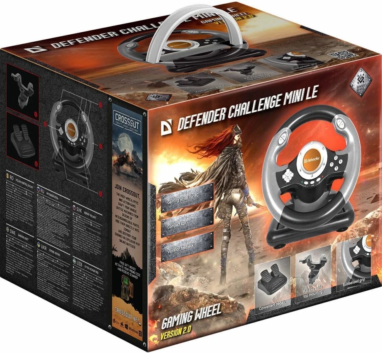 Игровой руль Defender Challenge Mini, виброотдача, черный и серый