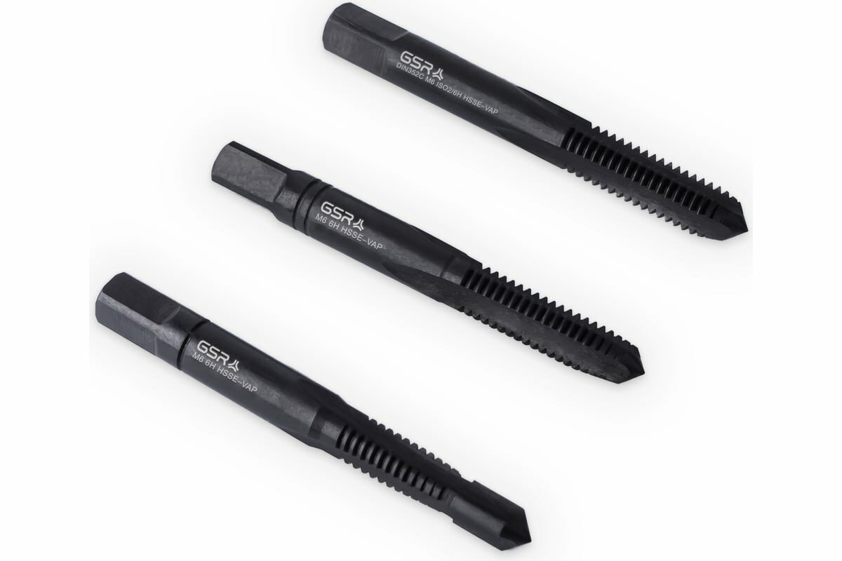 GSR Метчики ручные М6х1 HSSE-VAP DIN352 6H набор 3 шт для нержавеющих сталей с поводковой цапфой B00813190