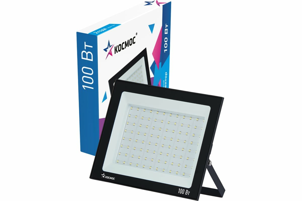 Космос Светодиодный прожектор 100 Вт 8000Лм IP65 6500K для наружного освещения