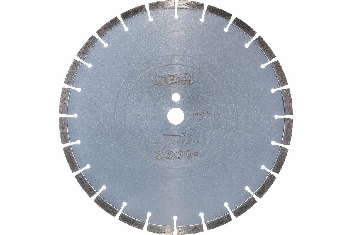 MESSER диск алмазный сегментный FB/M по железобетону, с возможностью сухой резки, 350D-3.2T-12W-24S-25.4 Д. О. 01-15-350