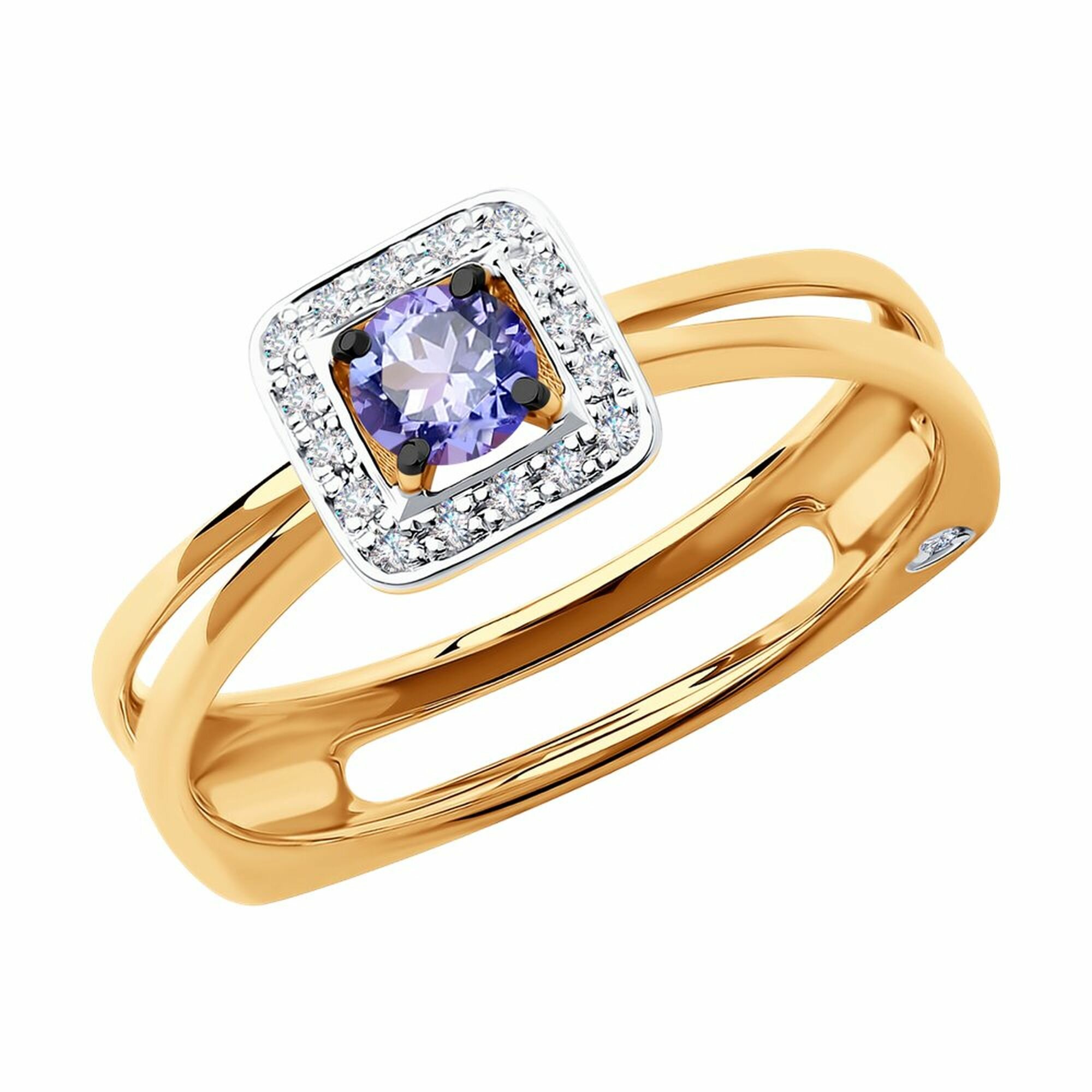 Кольцо, красное золото, 585 проба, бриллиант, танзанит