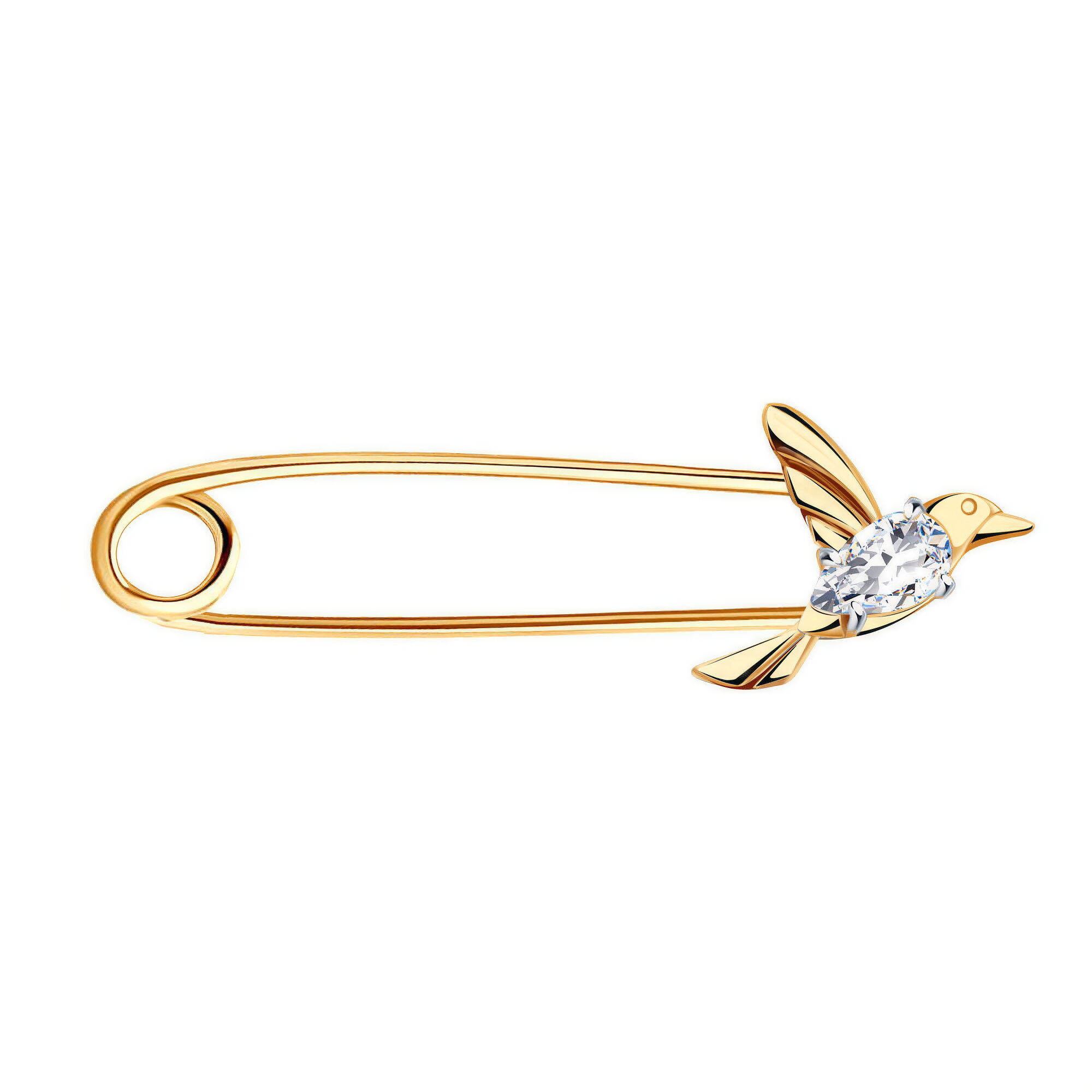 Брошь, красное золото, 585 проба, фианит