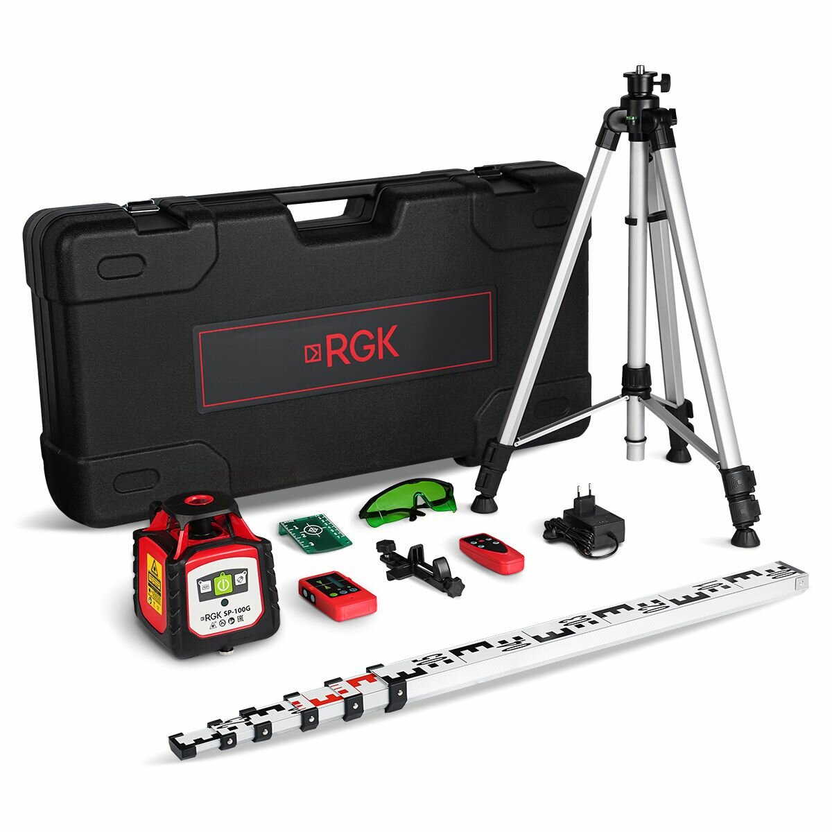 RGK SP-100G COMBO - комплект ротационного нивелира с элевационным штативом