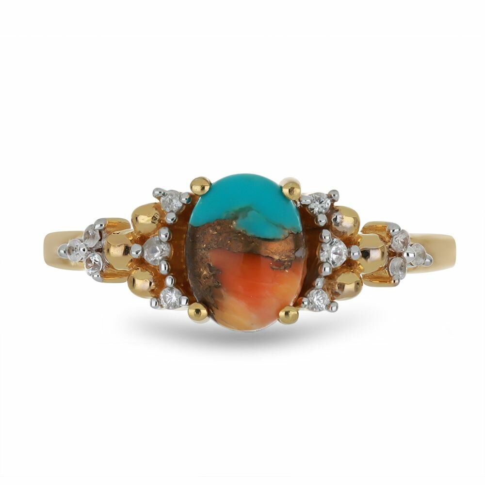 Кольцо, серебро, 925 проба, фианит, бирюза