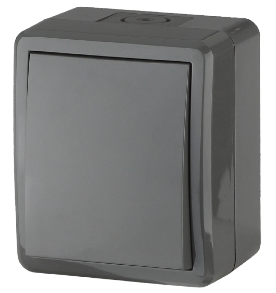 Выключатель ЭРА Эксперт 11-1403-03, 10АХ 250В IP54 открытой установки серый 70х60х46мм одноклавишный, Б0020674 / переключатель