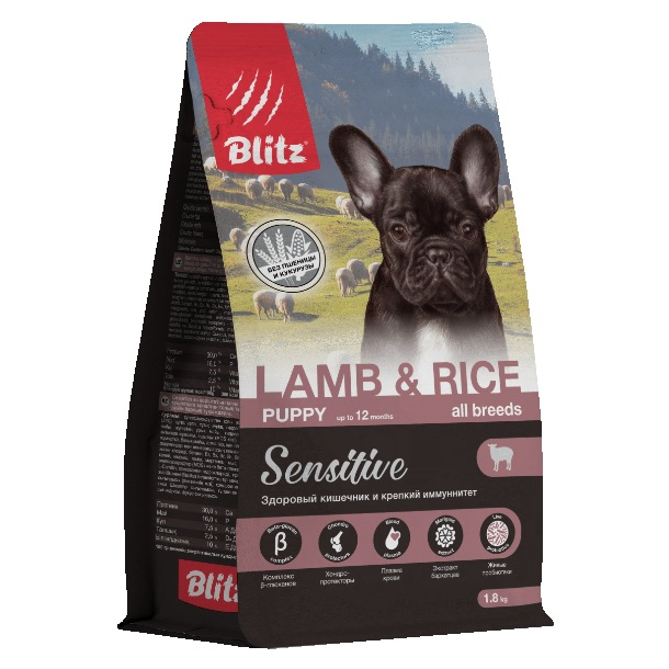 Сухой корм BLITZ Sensitive PUPPY LAMB & RICE для щенков всех пород с ягненком с рисом, 1,8 кг