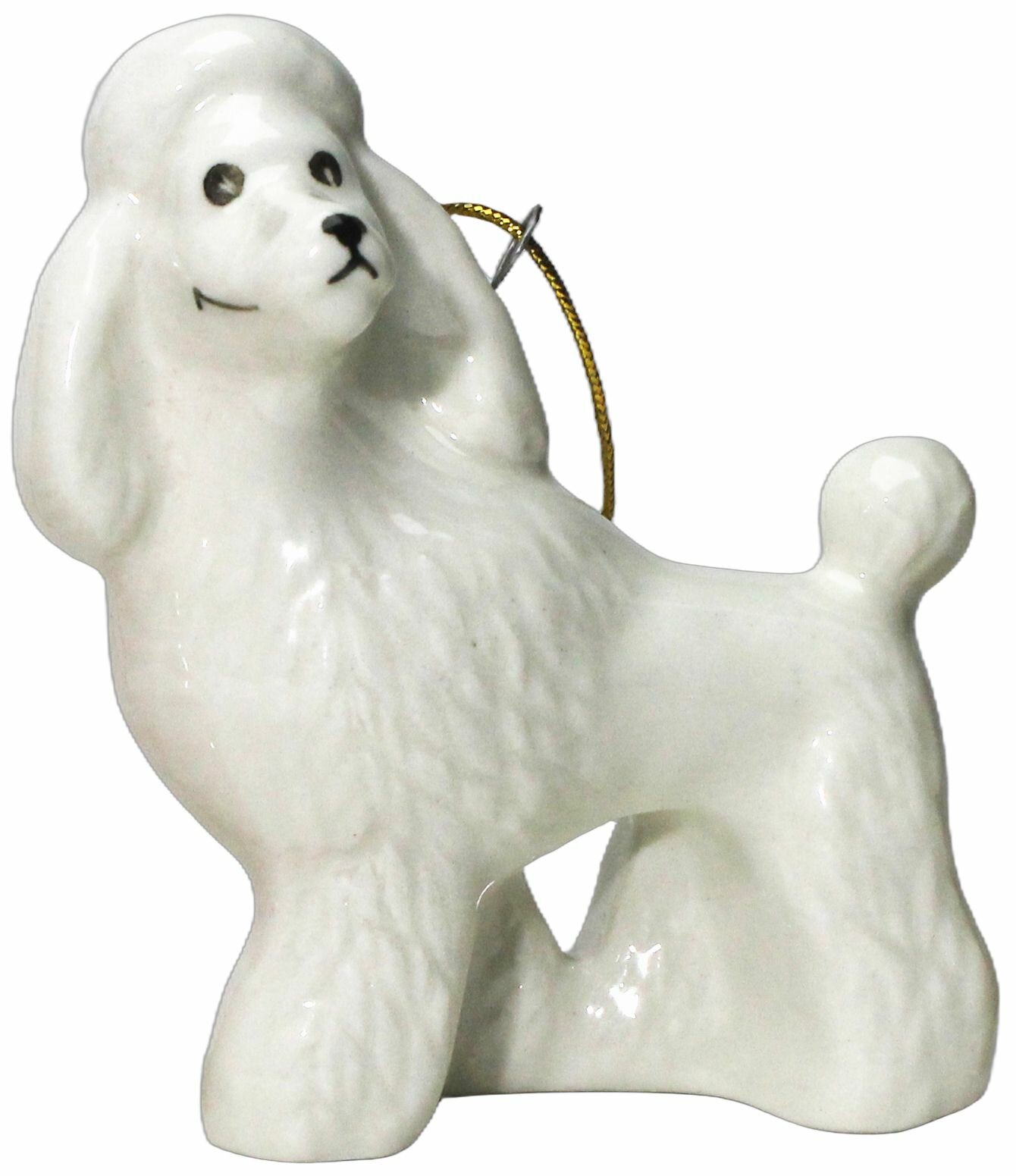 "Пудель большой белый" в картонной коробке фарфоровая елочная игрушка украшение цветная коллекция