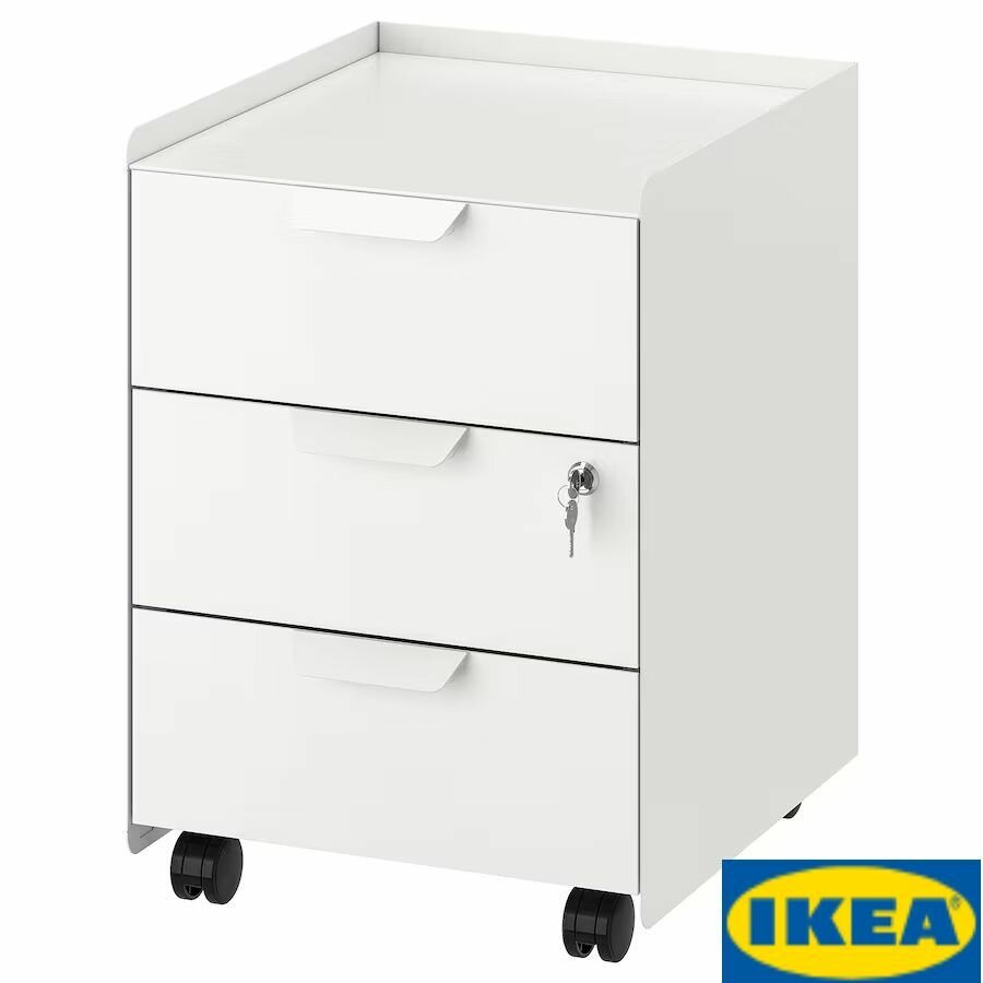Комод на колесиках, с ящиками, белый, 56x47x40
