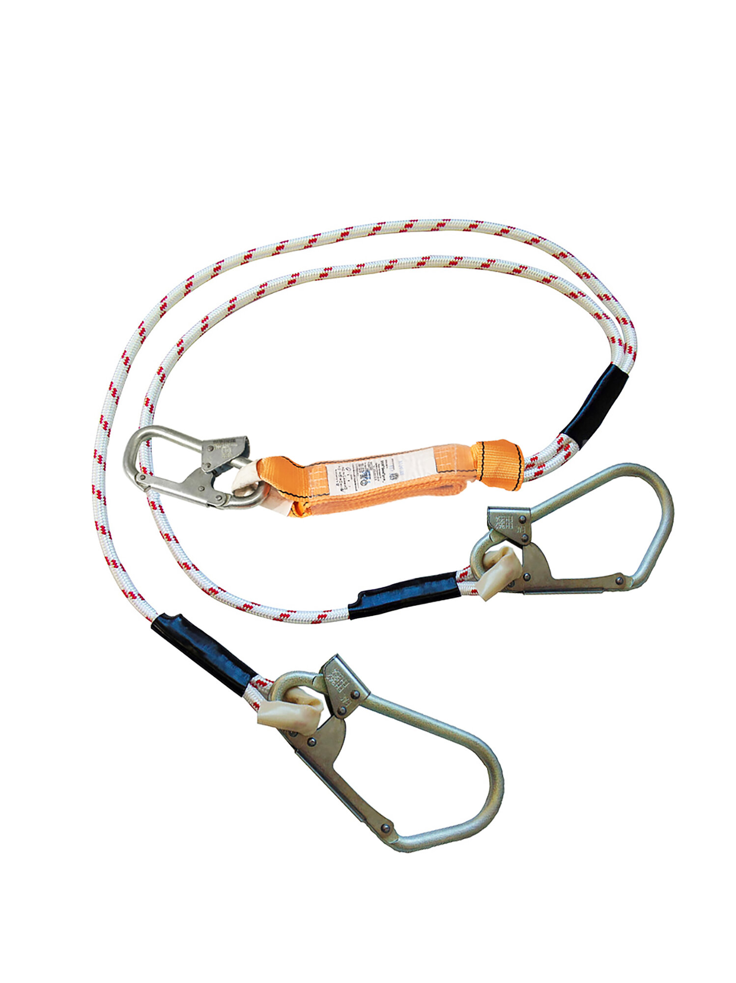 Двойной страховочный строп, полиамидный, статика с амортизатором аВд К50+К25, три карабина