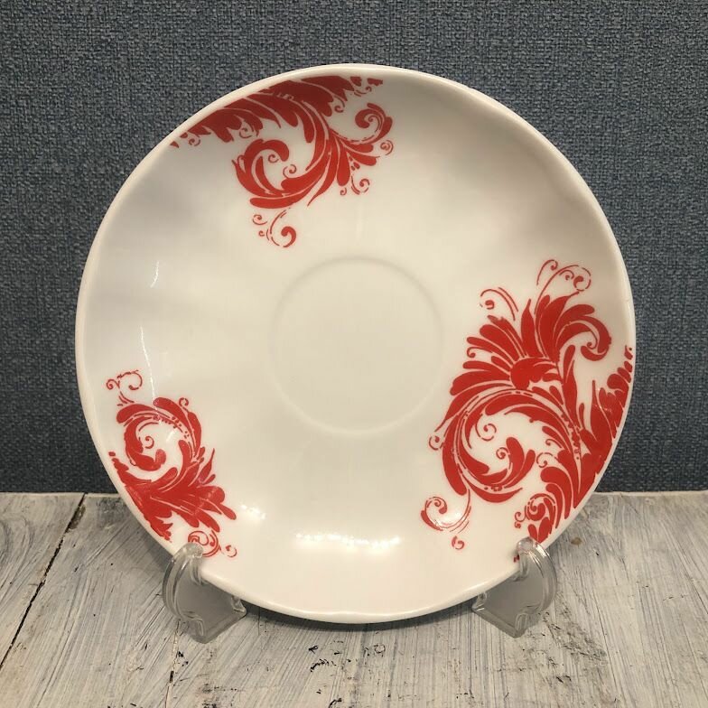 Блюдце винтажное, ЛФЗ "ЖАР птица", 15см, фарфор, живопись, СССР