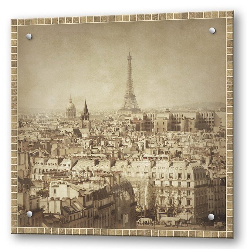 Кухонный экран из закаленного стекла "ВИД на париж" - (600х600х4 мм)