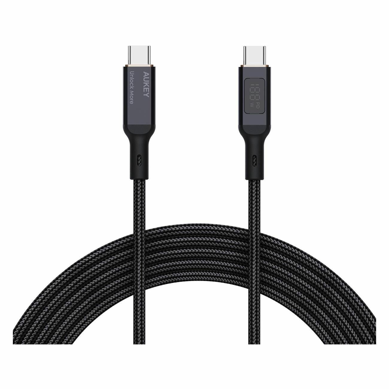 Кабель USB Type-C Aukey, нейлоновый, с дисплеем, 1 м, черный (CB-MCC101)