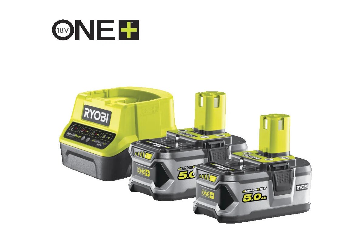 Ryobi ONE+ Li-Ion 2 аккумулятора 5.0Aч + зарядное устройство RC18120, RC18120-250 5133003364