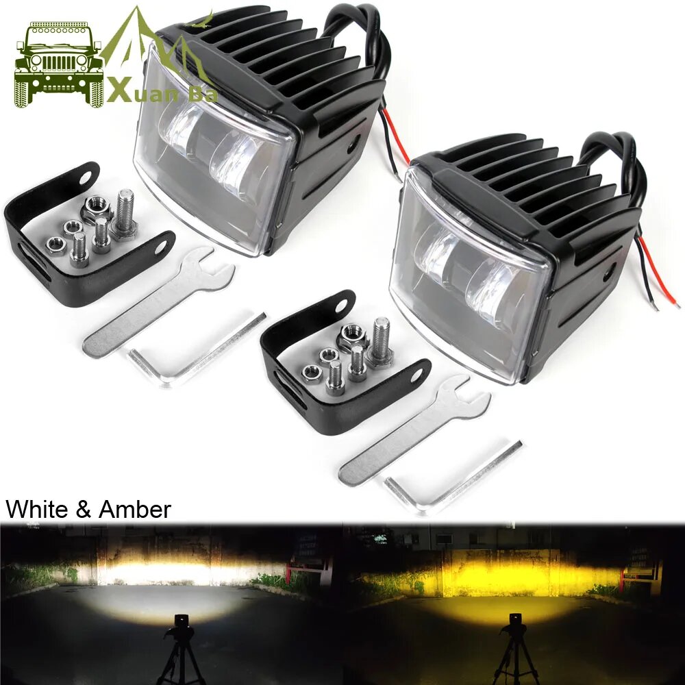 Светодиодные противотуманные фары led, фара для мотоцикла, уаз atv off road led White and Amber x2