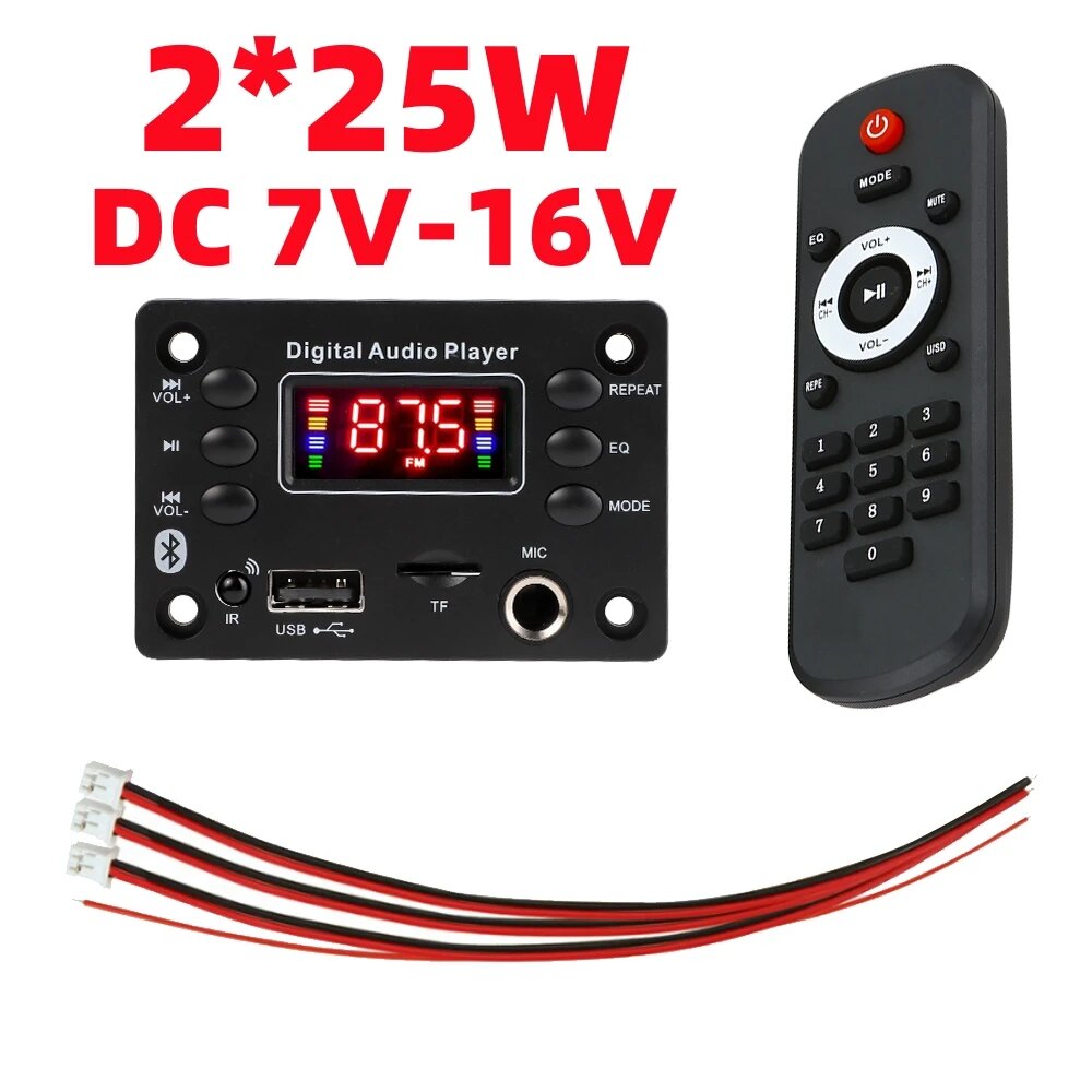 MP3-плеер Bluetooth 5.0 2*25W, DC 7V-16V