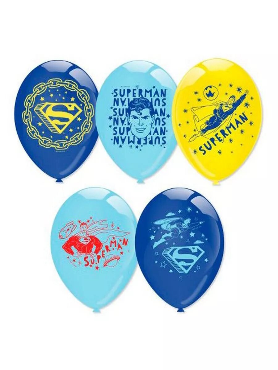 Супермен, Ассорти Пастель, латексный шар (12"/30 см ) 5 шт. / ND PLAY, Россия
