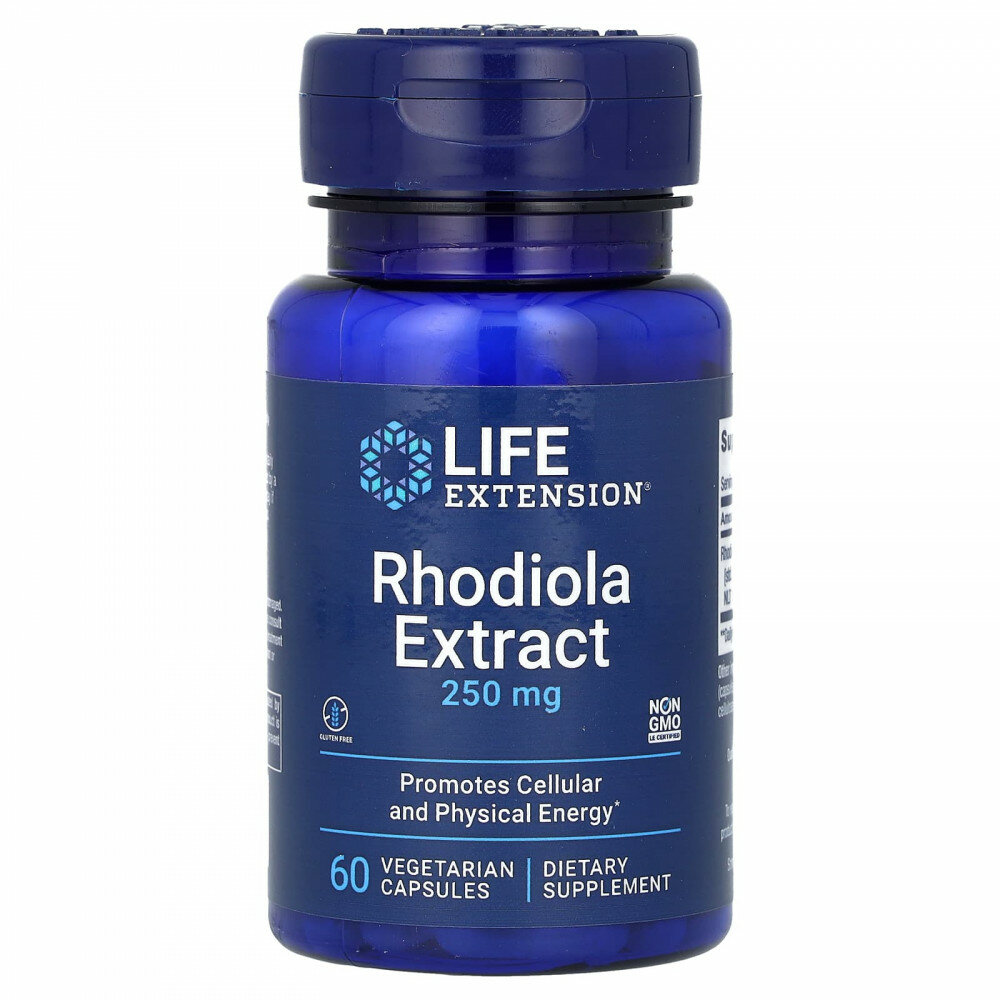 Life Extension, экстракт родиолы, 250 мг, 60 вегетарианских капсул
