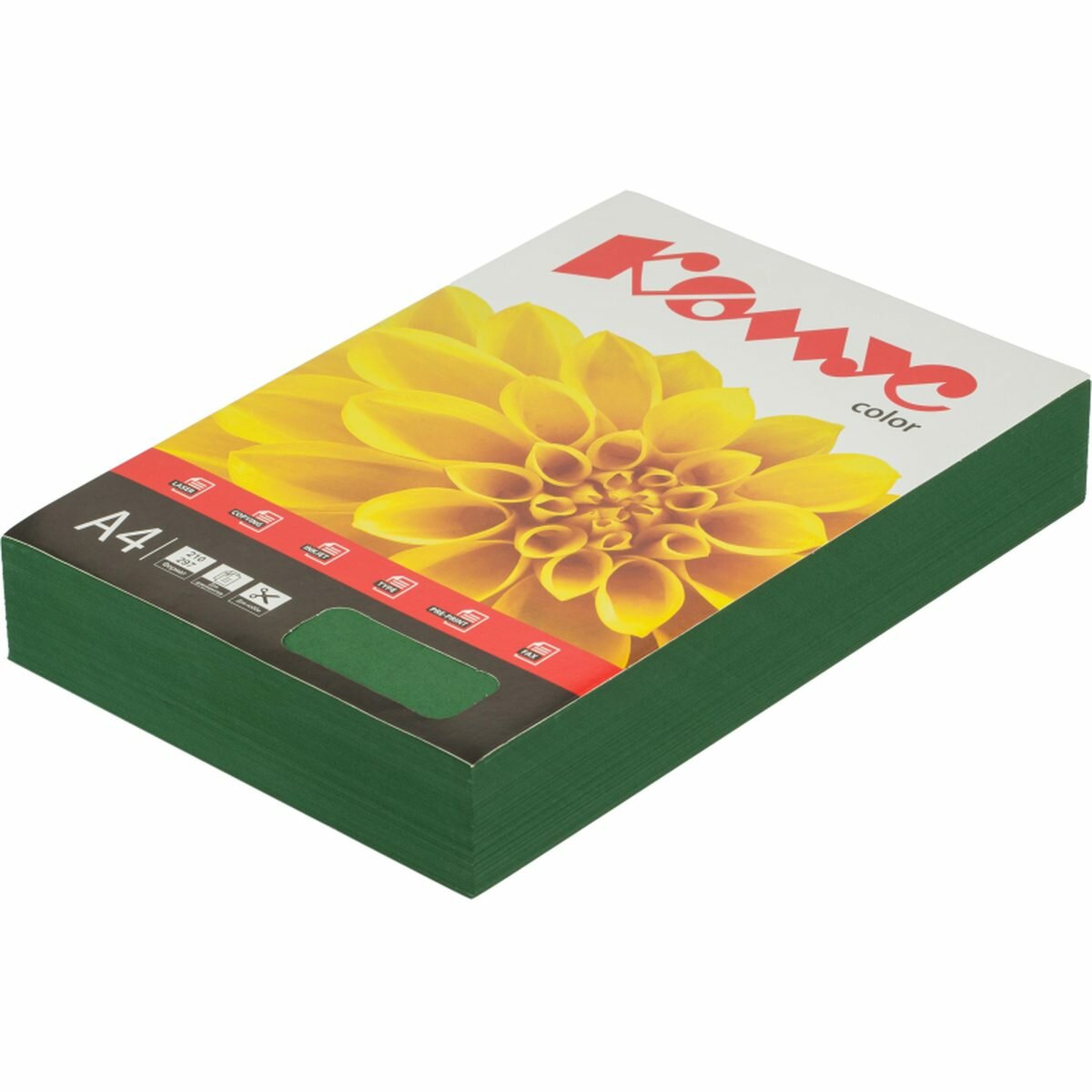 Бумага цветная А4 Комус Color, интенсив изумруд, 80 г/кв. м, 500 листов (619977)