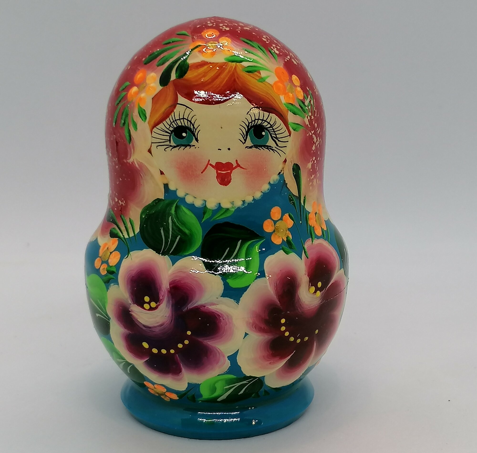 Матрешка "Маки", 5 мест, малая, голубая юбка