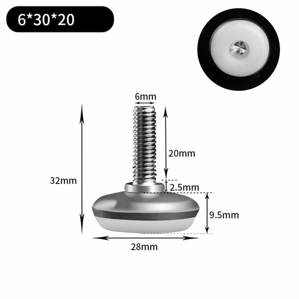 Регулируемые опоры M6, M8, M10 8pcs, 30mm Dia M6x20mm